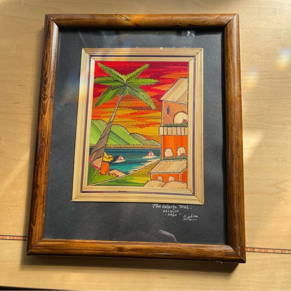 Art | 210 Mexican Straw Mosaic Of Puerta Vallarta In Frame | Poshmark
